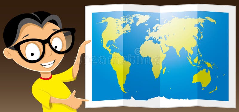 Teen Shows a Map of the World Stock Vector - Illustration of ...