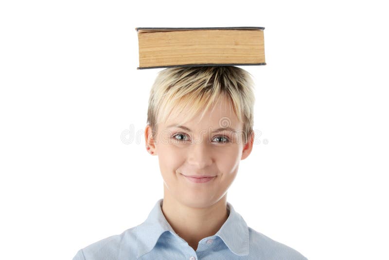 Teen Student Woman with Book on Head Stock Image - Image of pretty ...