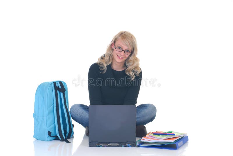 Teen Student Working on Laptop Stock Image - Image of college, smiling ...