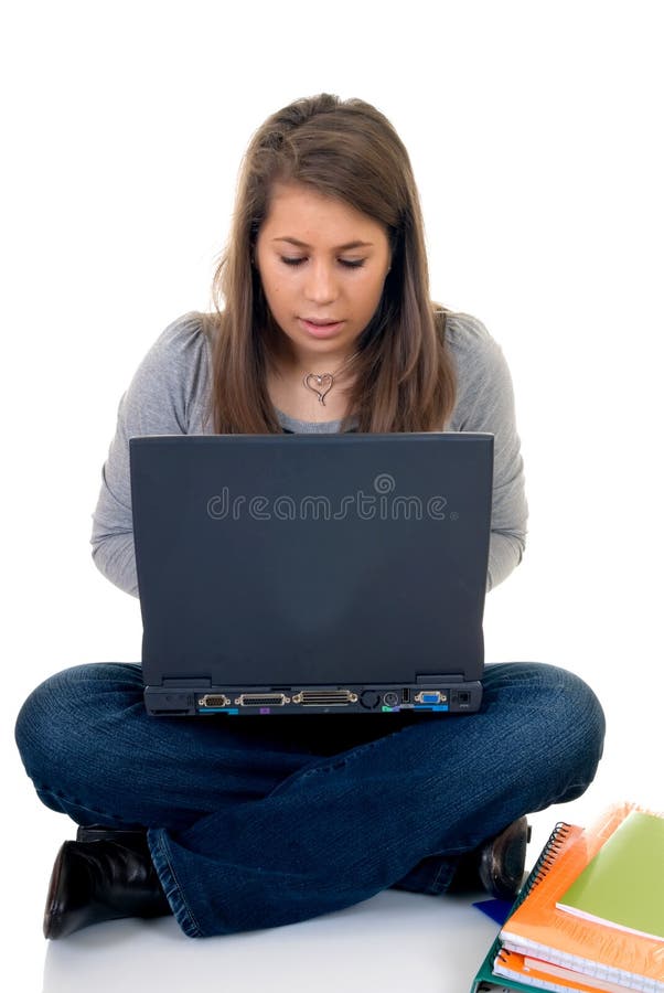 Teen Student Working on Laptop Stock Image - Image of background ...