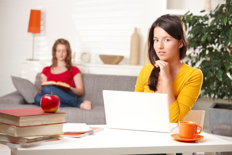 Teen Students Learning at Home Stock Image - Image of contact, indoor ...