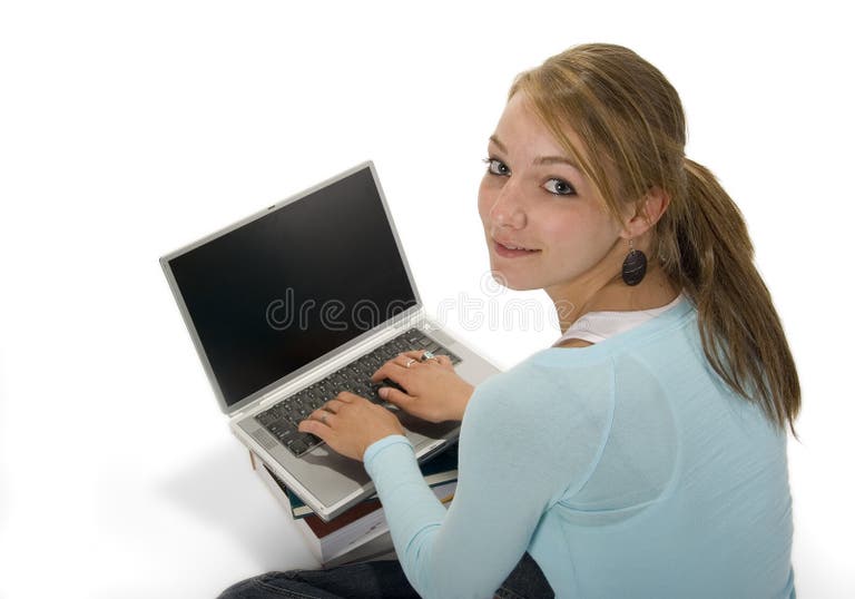 Teen using laptop computer stock image. Image of blue - 1938981