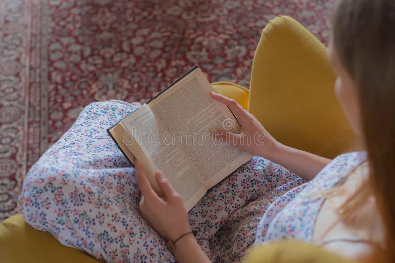 Teen Woman Read Book Chair Inside Stock Photos - Free & Royalty-Free ...