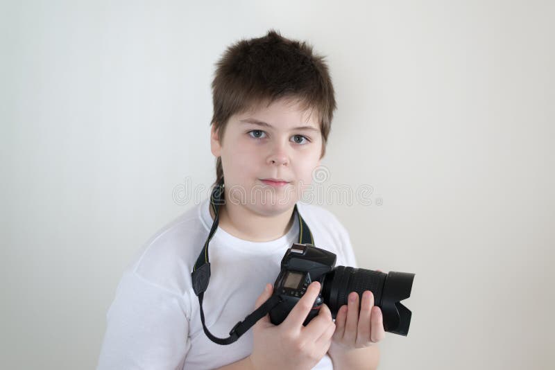 Teenage Boy with Camera on Light Stock Image - Image of nice, bright ...