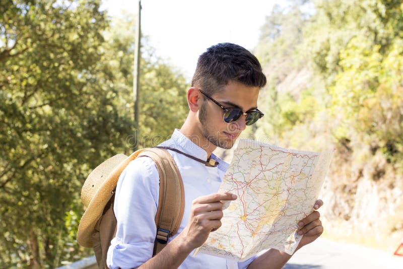 Man Boy Reading Map Forest Stock Photos - Free & Royalty-Free Stock ...