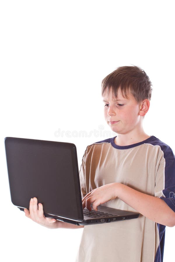 Boy on His Computer stock image. Image of happy, playing - 3893237