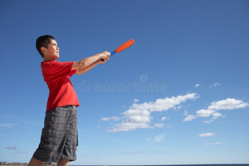 Teenage Boy Playing Baseball Stock Photo - Image of hitting, space ...