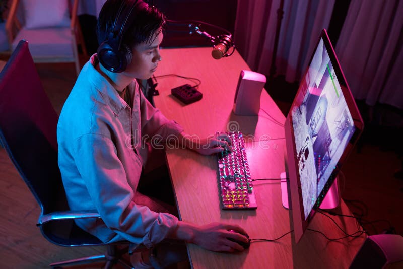 Teenage Gamer Playing on Computer Stock Photo - Image of teenage ...