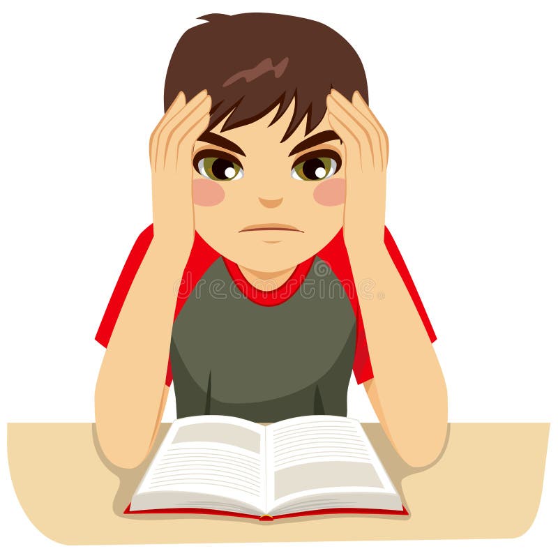 Teenage Boy Studying Hard stock vector. Illustration of young - 74277268