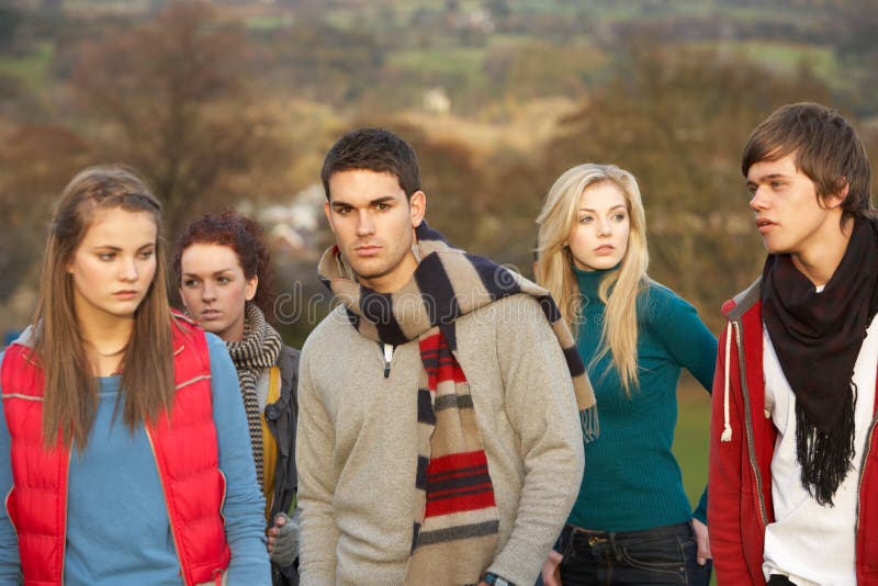 Teenage Boy Surrounded by Friends Stock Photo - Image of female, fall ...
