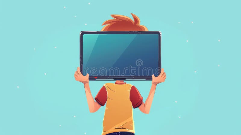 A Teenage Boy is Using a Computer Application. he is Holding a Laptop ...