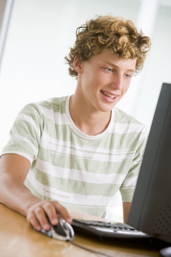Teenage Boy Using Desktop Computer Stock Image - Image of person ...