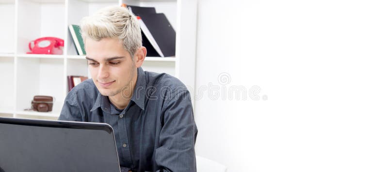 Boy working with computer stock image. Image of exam - 242568533