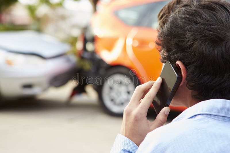 Teenage Driver Making Phone Call after Traffic Accident Stock Photo ...