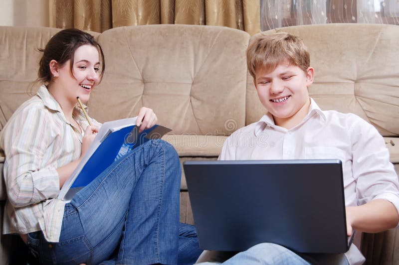 Teenage Friends Do Homework Stock Photo - Image of portrait, project ...