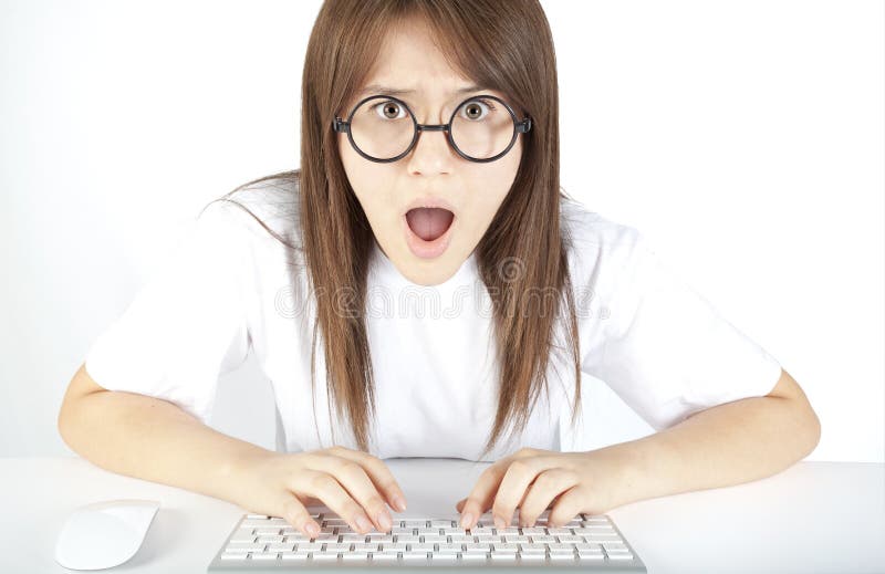 Teenage Girl Angry at Computer Stock Image - Image of displeased ...