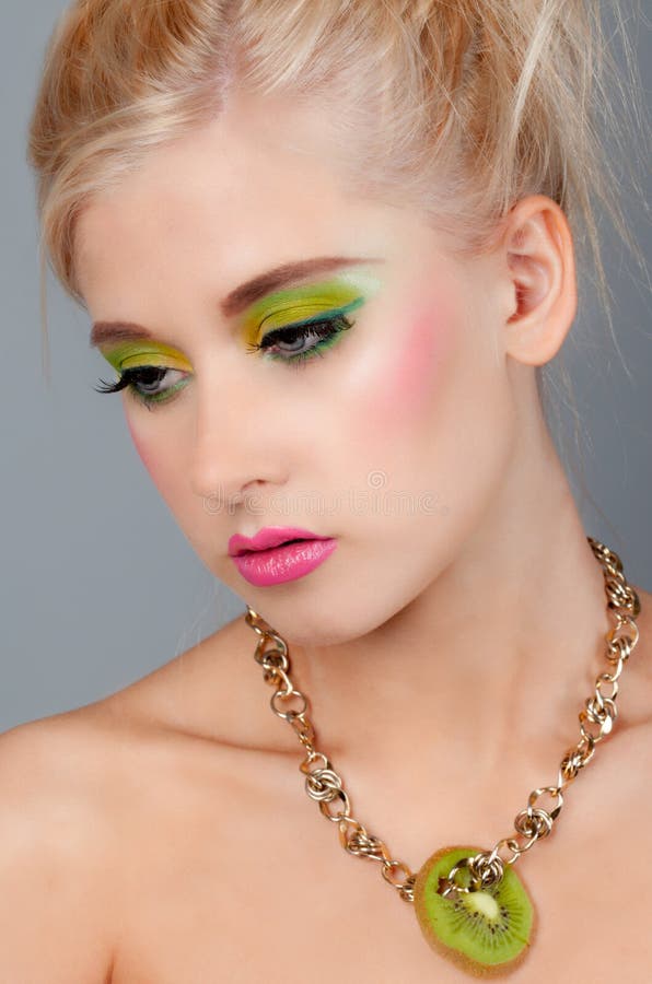 Teenage Girl in Bright Makeup Stock Image - Image of lipstick, woman ...