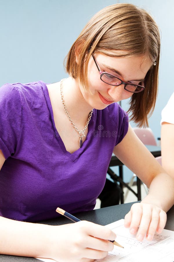 Confident Teen Girl Taking Test Stock Image - Image of caucasian, test ...