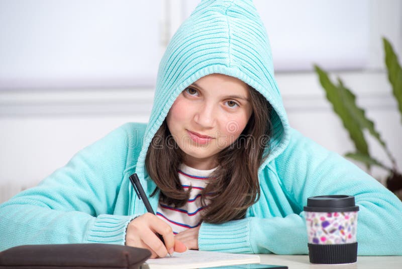 Teenage Girl Doing Her Homework Stock Image - Image of cute, caucasian ...
