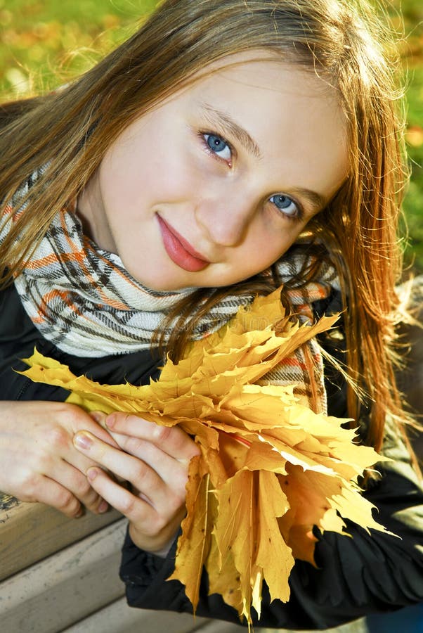 Teenage girl in the fall stock photo. Image of beautiful - 5379812