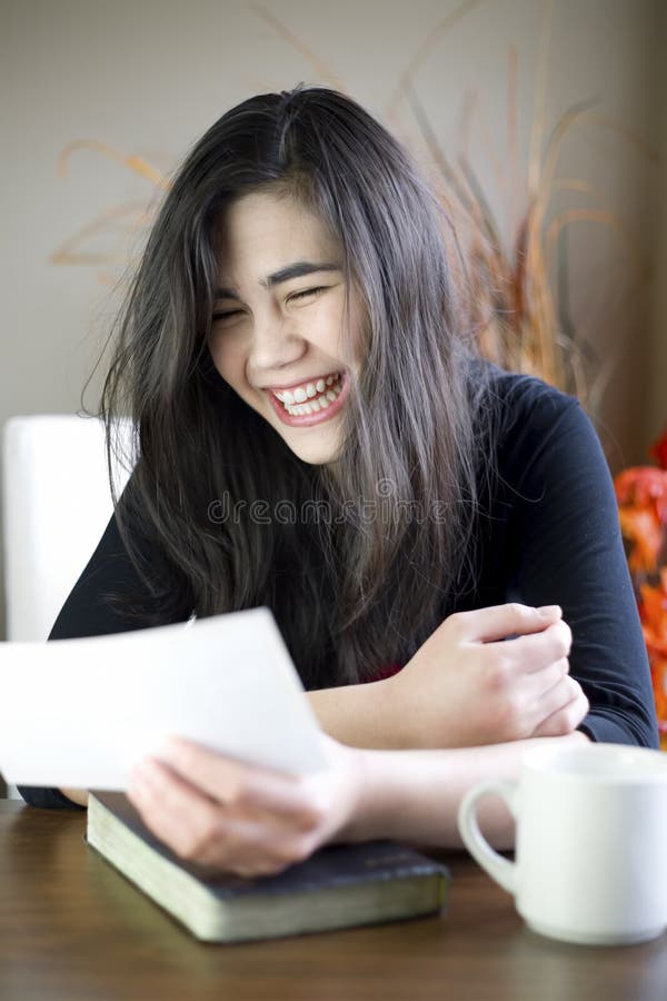 Teenage Girl Happily Reading Note Hand Stock Photos - Free & Royalty ...
