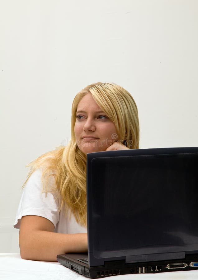 Teenage Girl with Laptop Computer Stock Photo - Image of attractive ...