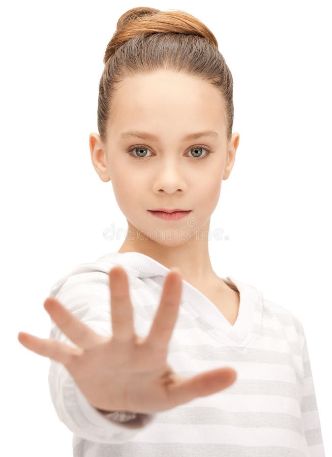 Teenage Girl Making Stop Gesture Stock Photo - Image of nervous ...