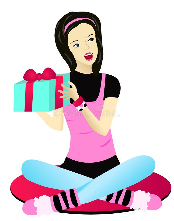Teenage Girl Receiving Present, Vector Stock Vector - Illustration of ...