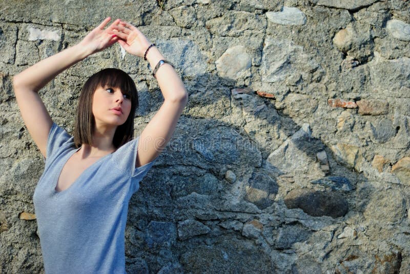Teenage girl with shadow stock photo. Image of cute, model - 12391412