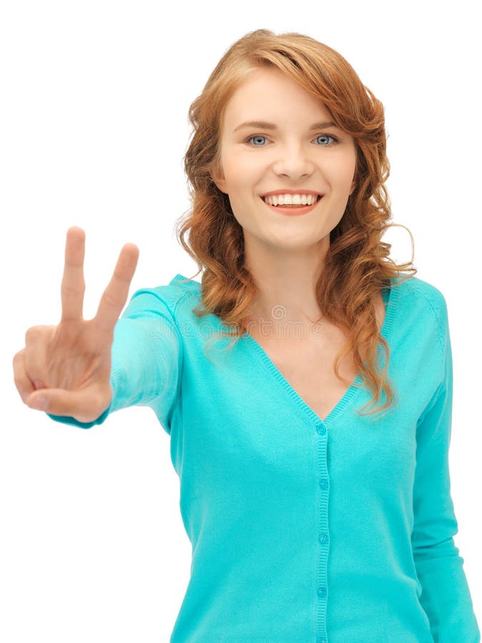 Teenage Girl Showing Victory Sign Stock Image Image Of Achievement