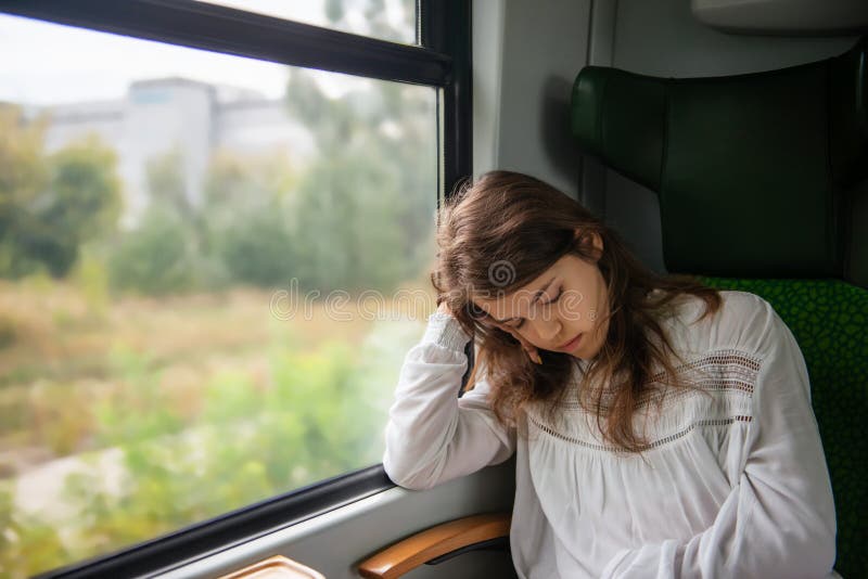 Teenage Girl Sleeping in Train during Trip Stock Image - Image of ...