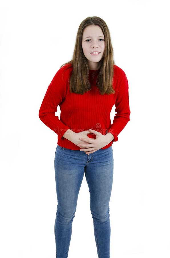 Teenage Girl with Stomach Ache. Adorable Little Girl with Hand on ... Teenage Girl with Stomach Ache. Adorable Little Girl with Hand on ...