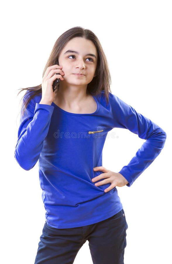 Teenage Girl Thinking for an Answer on Smartphone Stock Photo - Image ...