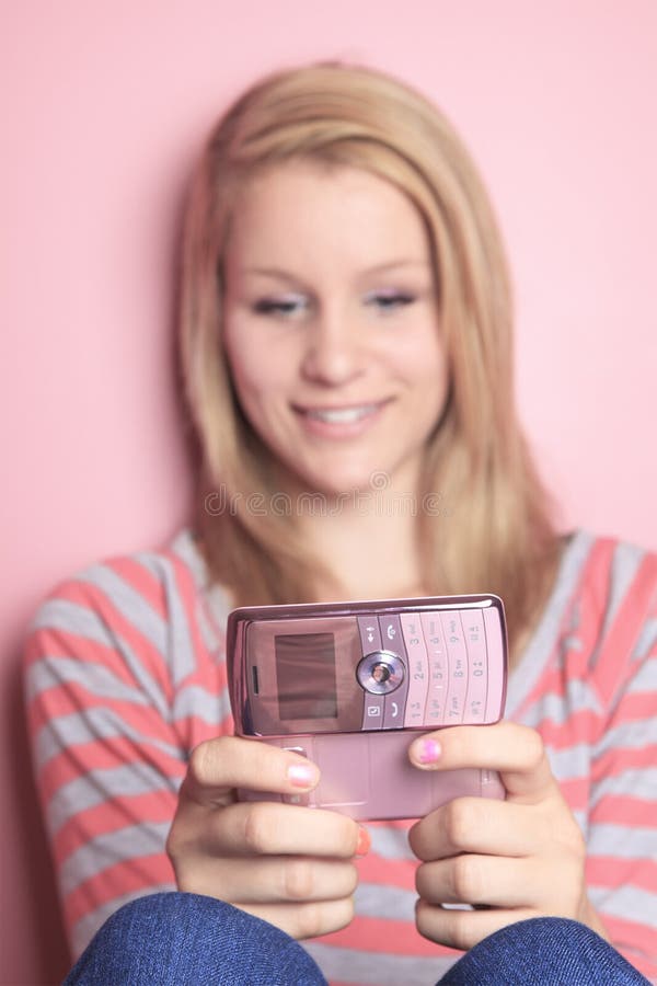 Teenage Girl Use Cellphone in Her Room Stock Photo - Image of girl ...