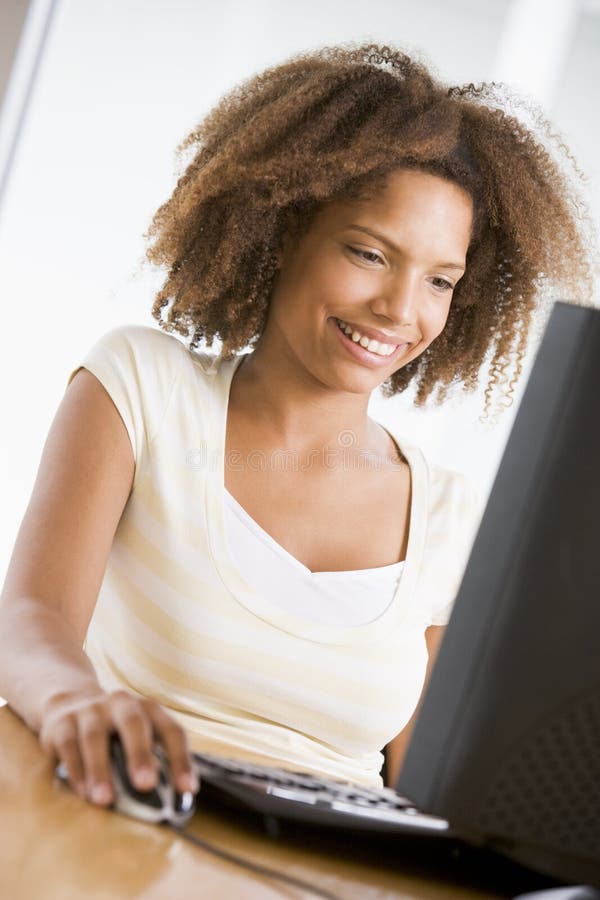 Teenage Girl Using Desktop Computer Stock Image - Image of browsing ...