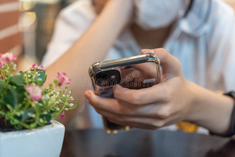 Teenage Girl Using Mobile Phone on Hand Stock Image - Image of message ...