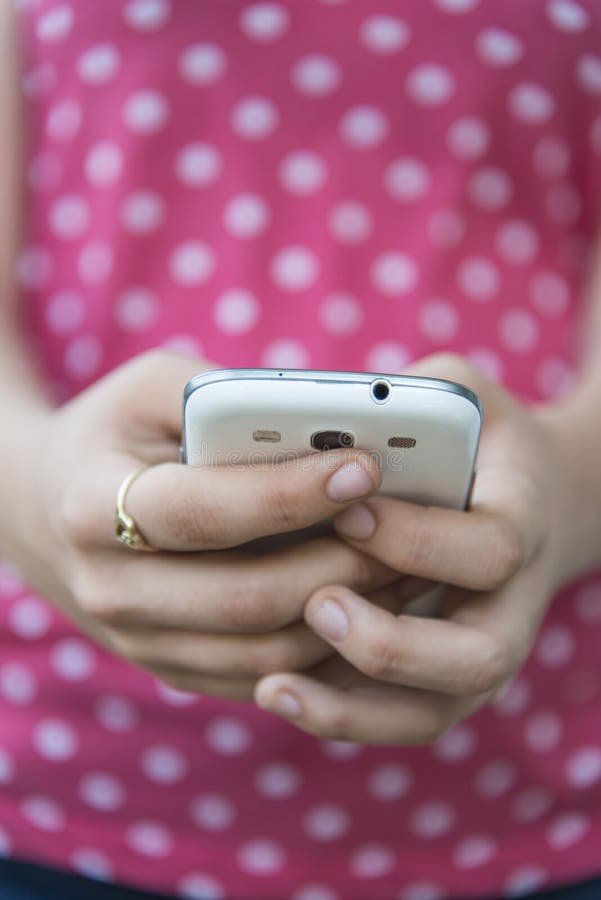 Teenage Girl Using Mobile Smart Phone Stock Photo - Image of reading ...