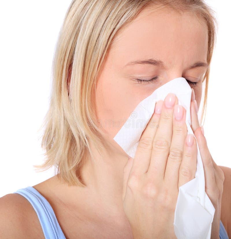 Man Sneezing into Tissue stock image. Image of handkerchief - 18985641