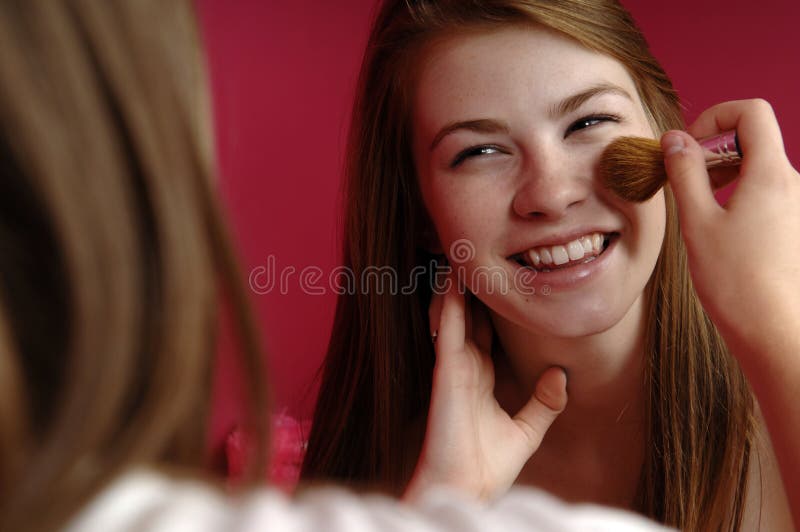 Teenage Girls Applying Makeup Stock Image - Image of networking, colour ...