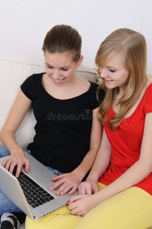 Teenage Girls Navigating on Internet Stock Image - Image of laptop ...