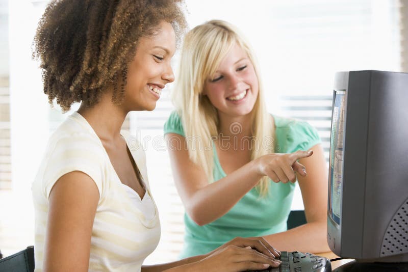 Teenage Girl Using Desktop Computer Stock Image - Image of inside ...