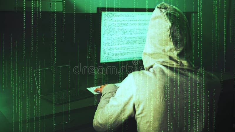 Teenage Hacker in Hoody Works on Desktop Computer. Data Code on Display ... Teenage Hacker in Hoody Works on Desktop Computer. Data Code on Display ...