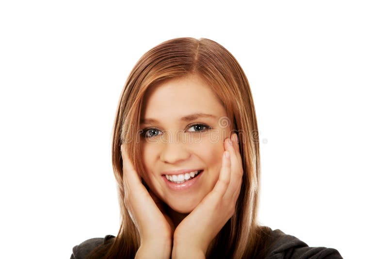 Teenage Happy Woman Holding Both Hands on Cheeks Stock Photo - Image of ... Teenage Happy Woman Holding Both Hands on Cheeks Stock Photo - Image of ...