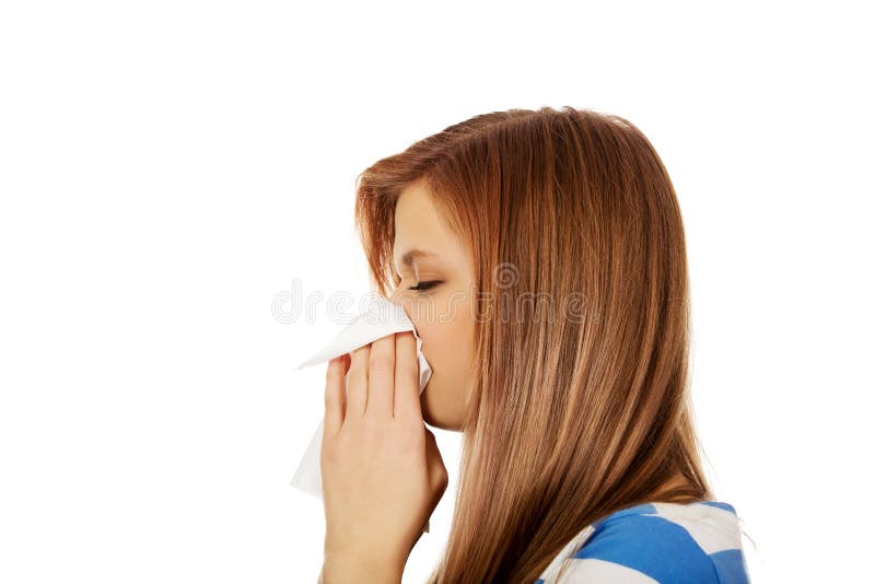 Teenage Ill Woman Using a Tissue Stock Image - Image of health ...