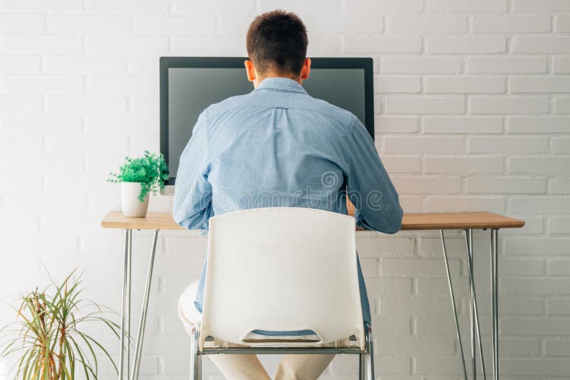 Student with Computer on Desk Stock Image - Image of photogenic, exam ...