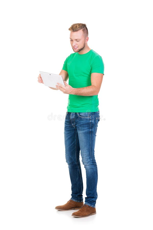 Teenage Student Holding a Tablet Computer on White Stock Photo - Image ...