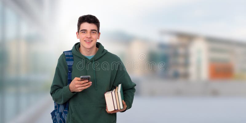 Student with mobile phone stock photo. Image of space - 221202916