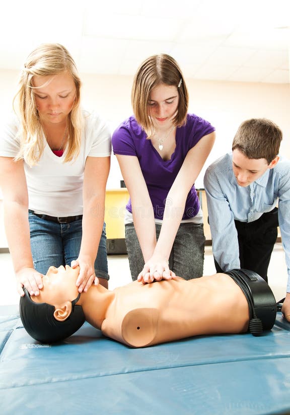 Teenage Students Practicing CPR Stock Image - Image of girl, procedure ...