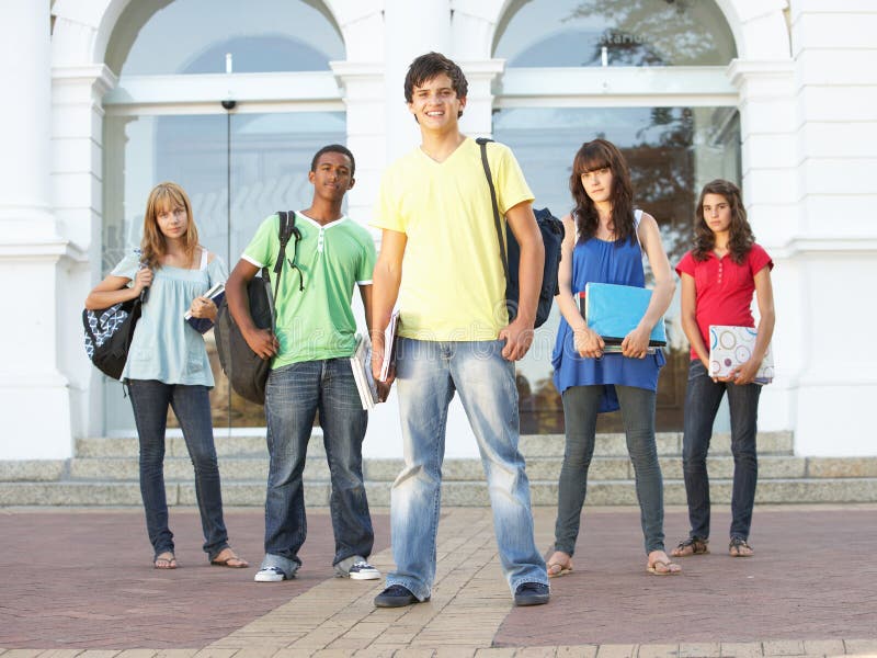 Teenage Students Standing Outside College Stock Photo - Image of ...
