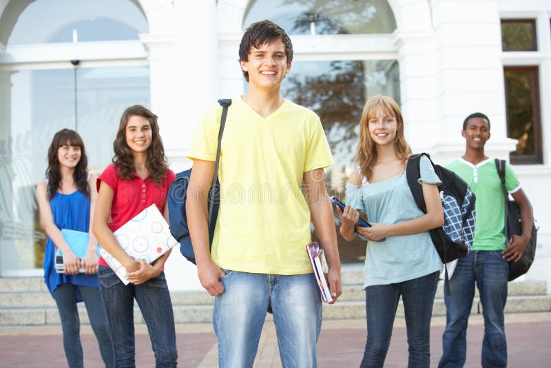 Teenage Students Standing Outside College Building Stock Photo - Image ...